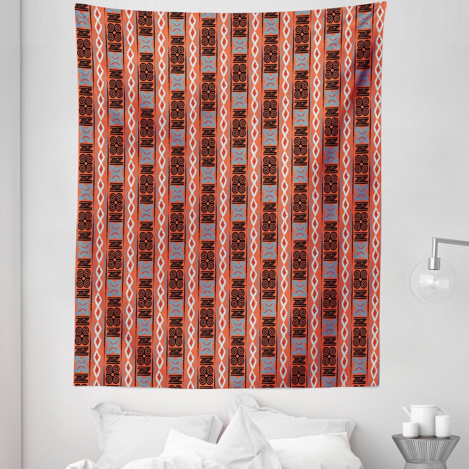 Tribal Tapestry, Warm Colored Background with Culture Rhombuses Lines ...