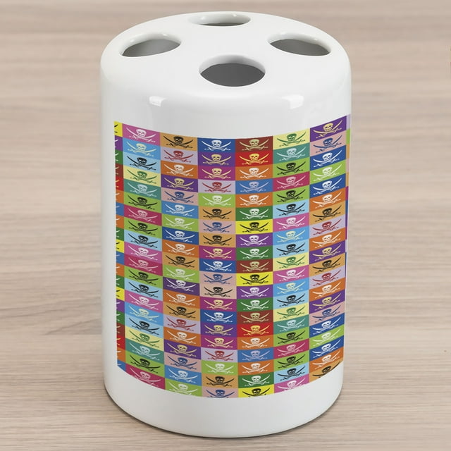 Skull Ceramic Toothbrush Holder, Skull and Crossed Pirate Flags Jolly ...