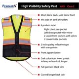 ProtectX 6 Pockets High Visibility Zipper Front Safety Vest with ...