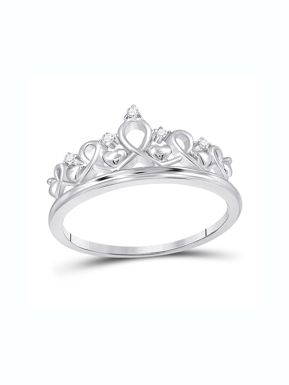 Solid 925 Sterling Silver Round Diamond Tiara Crown Princess Cut Band ...