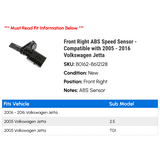 Front Right ABS Speed Sensor - Compatible with 2005 - 2016 Volkswagen ...