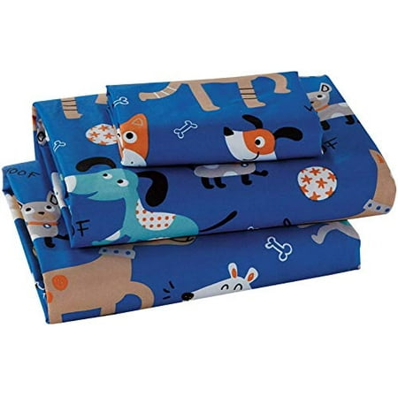 Sheet Set For BoysTeens Blue Dog Multi-color Dogs Brown Blue White ...