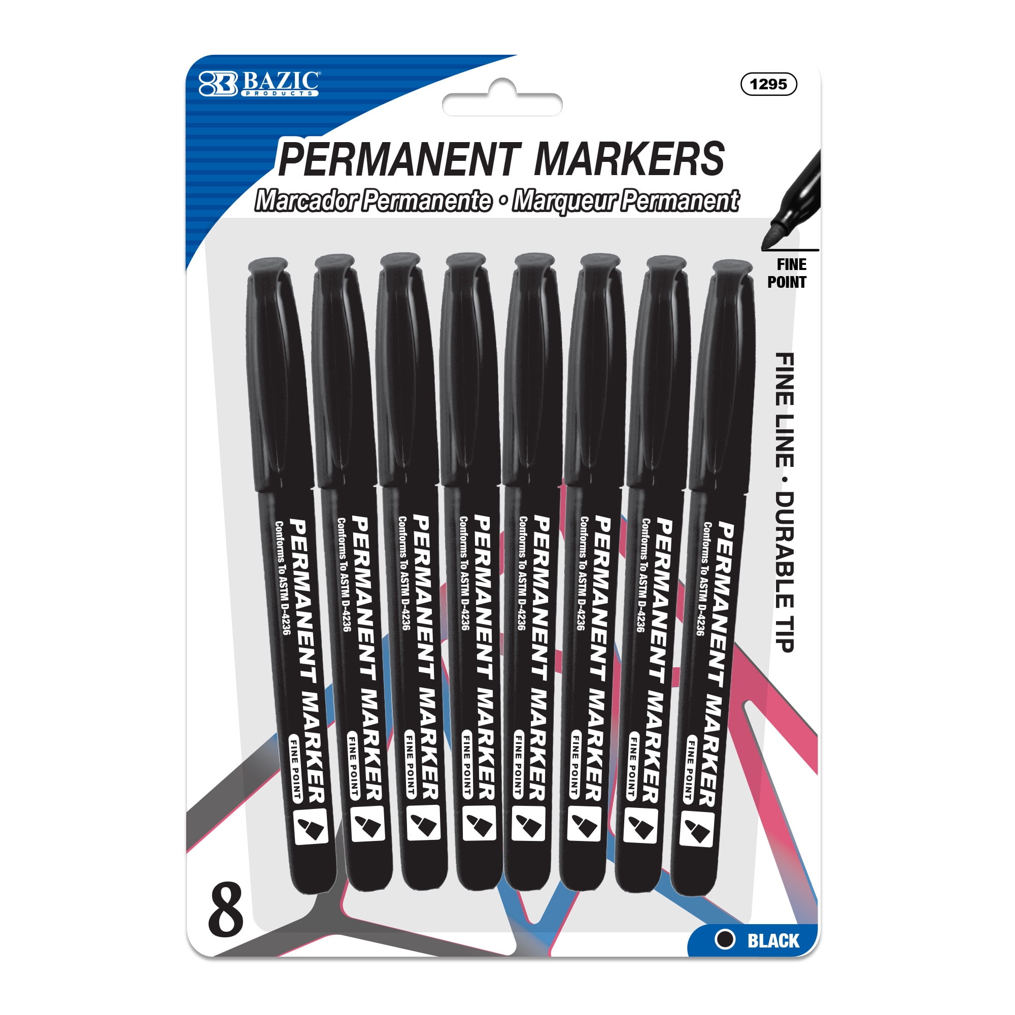 BAZIC Permanent Marker Fine Line Black Markers (8/Pack), 24-Packs ...