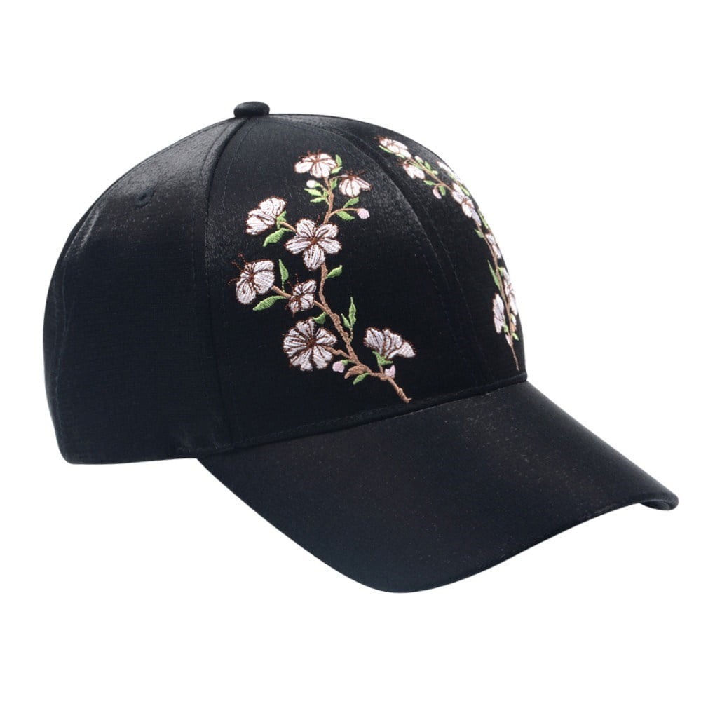 Black Embroidered Floral Baseball Cap Hat Metallic - Walmart.com