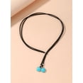 Blue Turquoise Bead Adjustable Choker Necklace With Black Cord, Boho ...