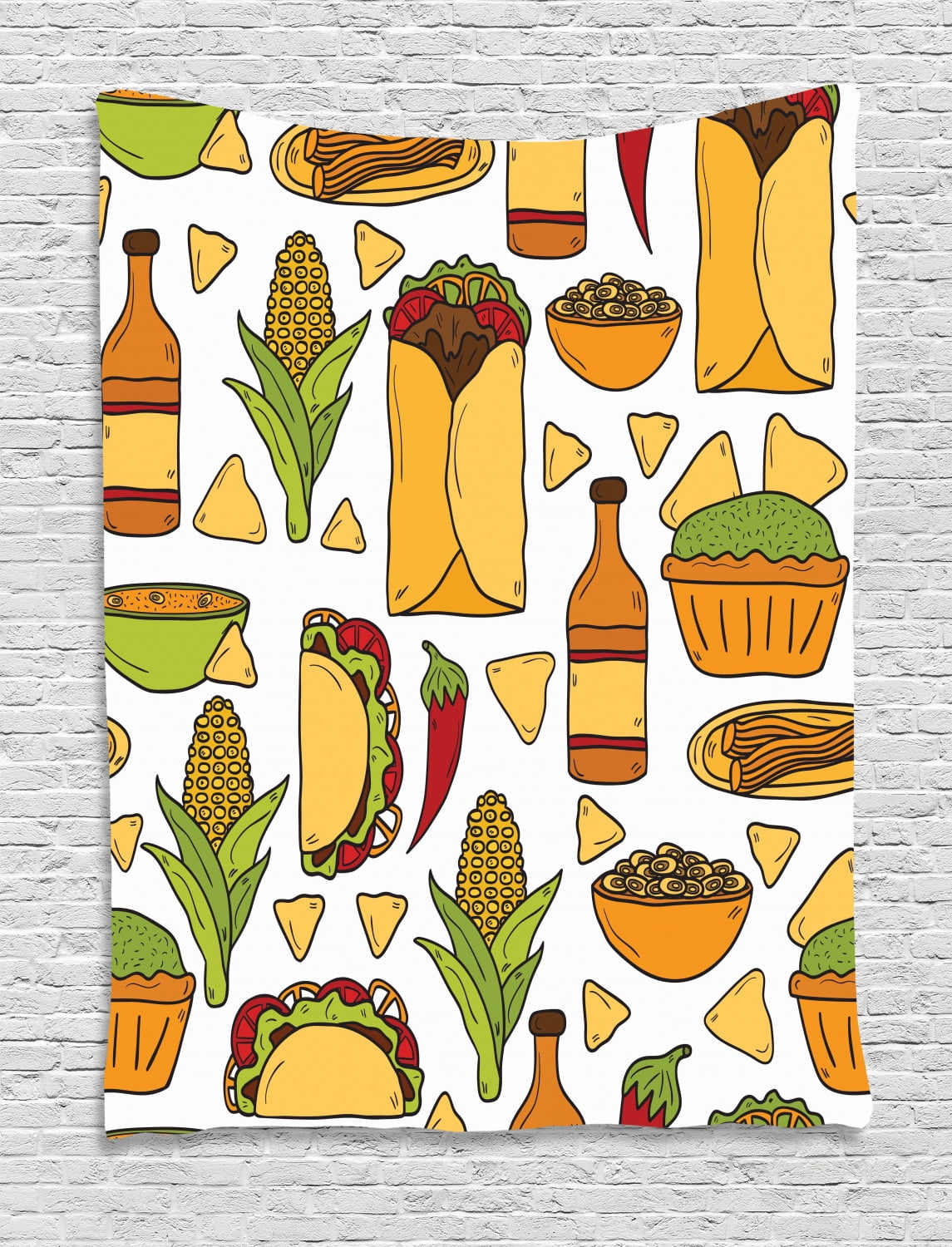 Mexican Tapestry, Latin Food Chili Taco Nachos Burrito Tequila Rice ...