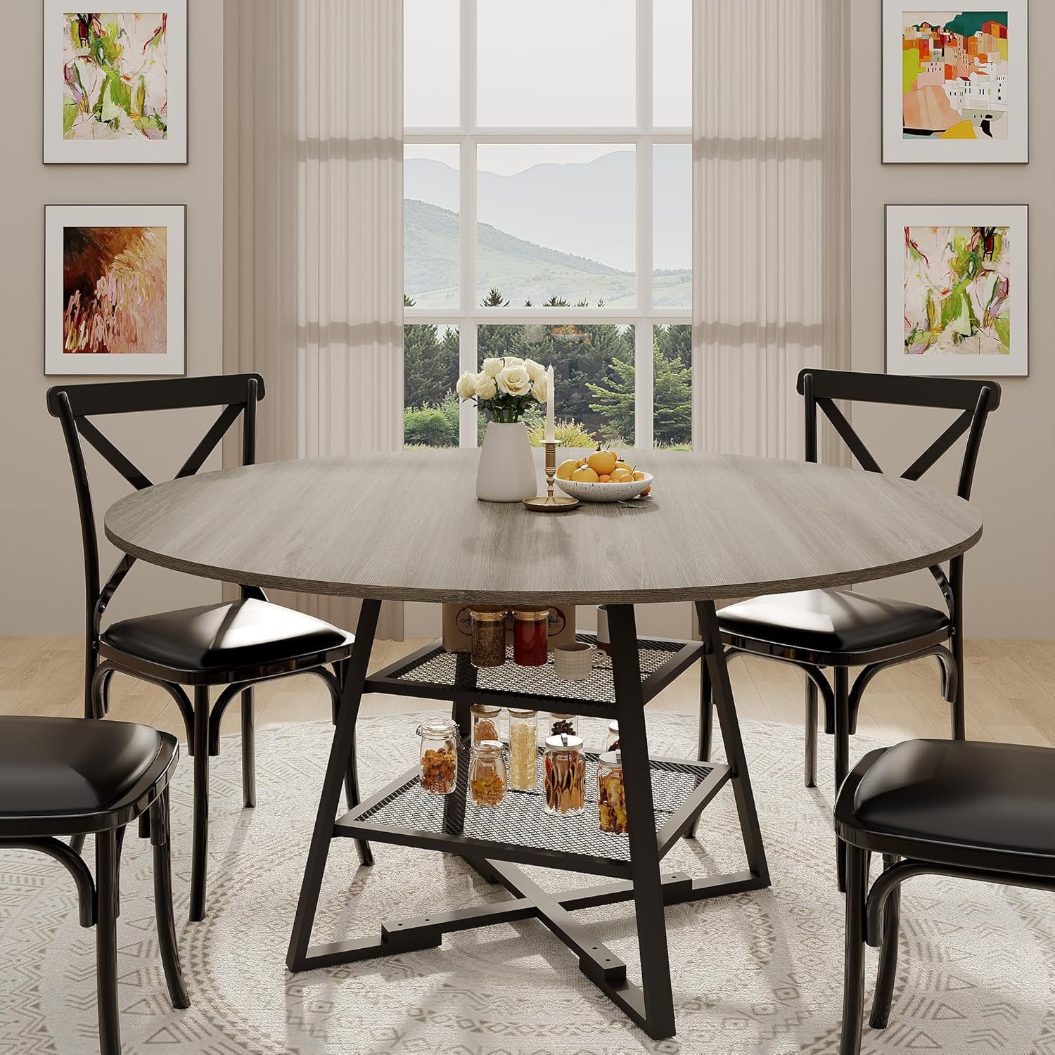 Click here for Miuuka 47 Round Dining Table Set For 4 large Farmh... prices