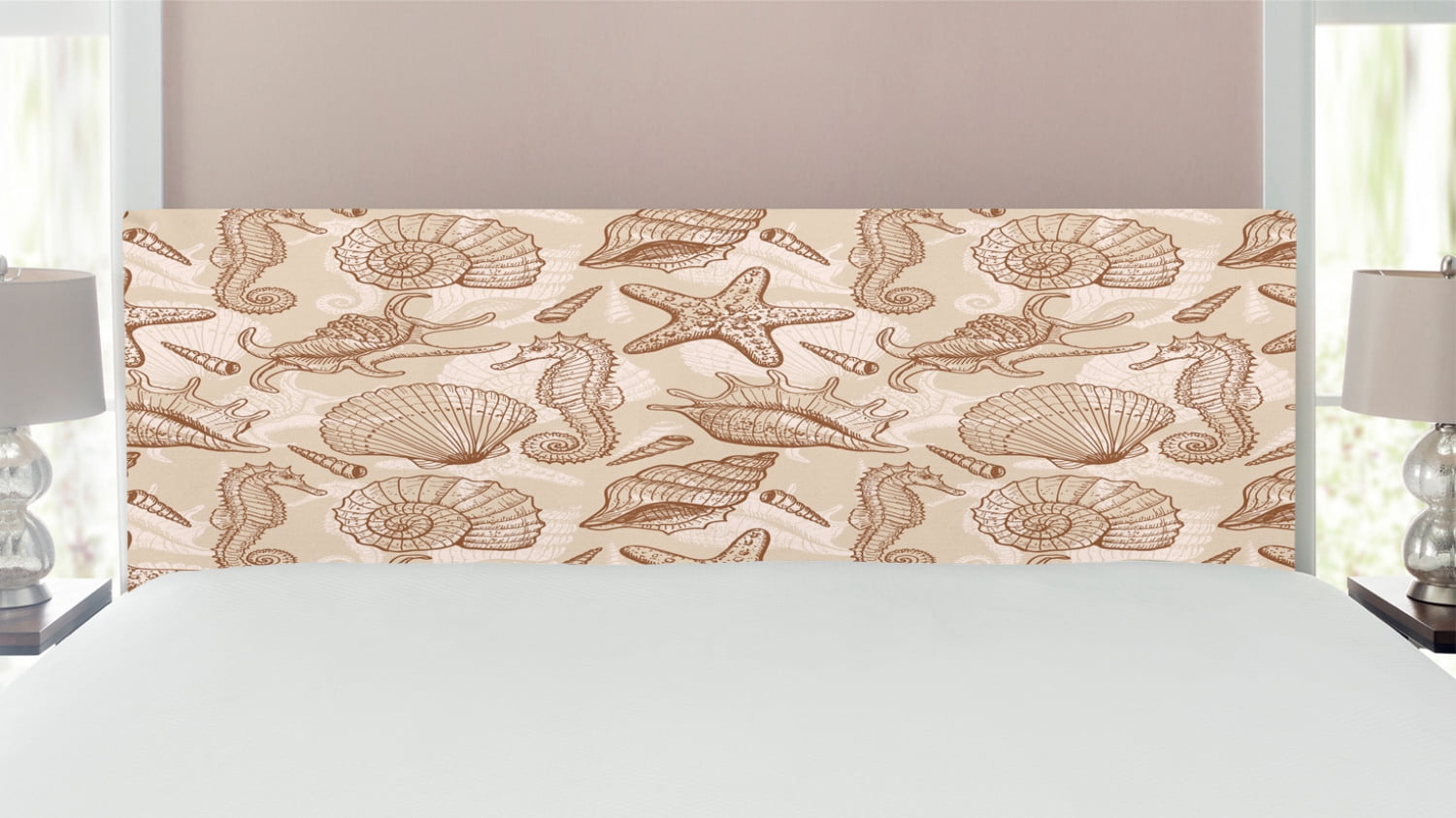 Beige Headboard, Exotic Marine Animals in Retro Style Illustration ...