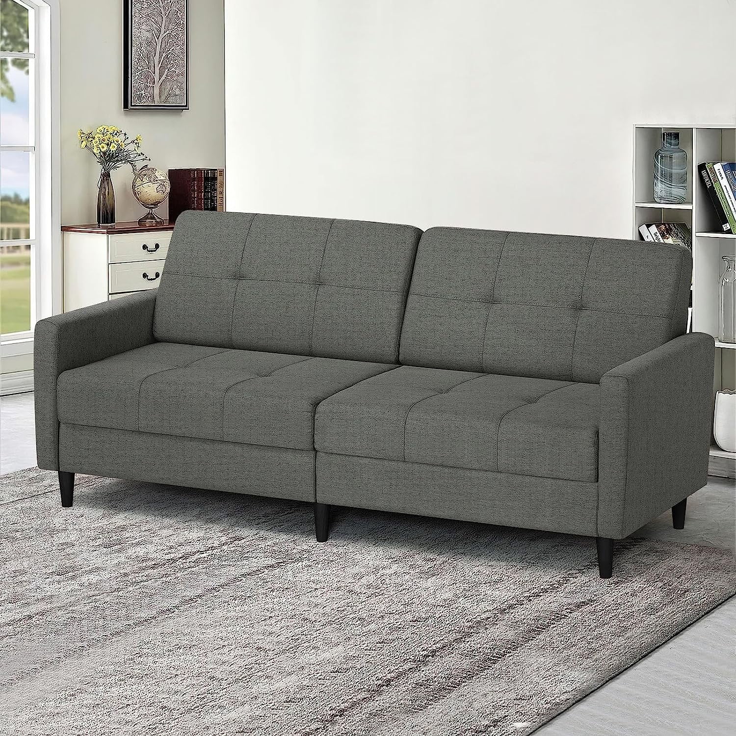 77" Linen Sleeper Loveseat Sofa for Living Room, Small Sofa Couches for ...
