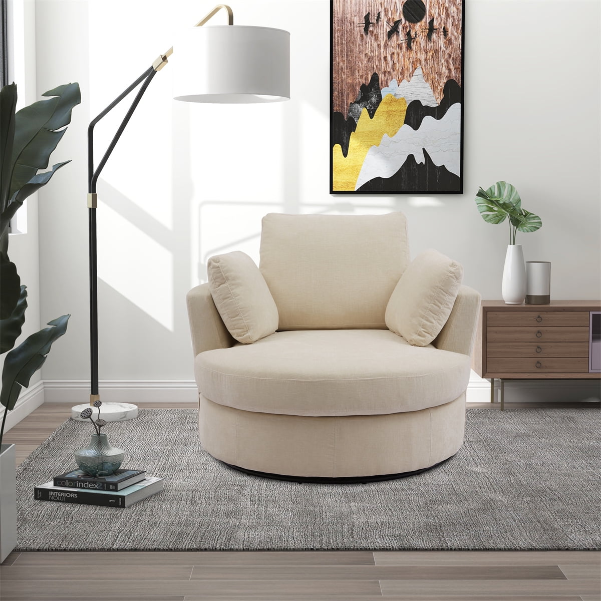 42.2"W Swivel Accent Barrel Chair, Half Swivel Sofa with 3 Pillows, 360 ...