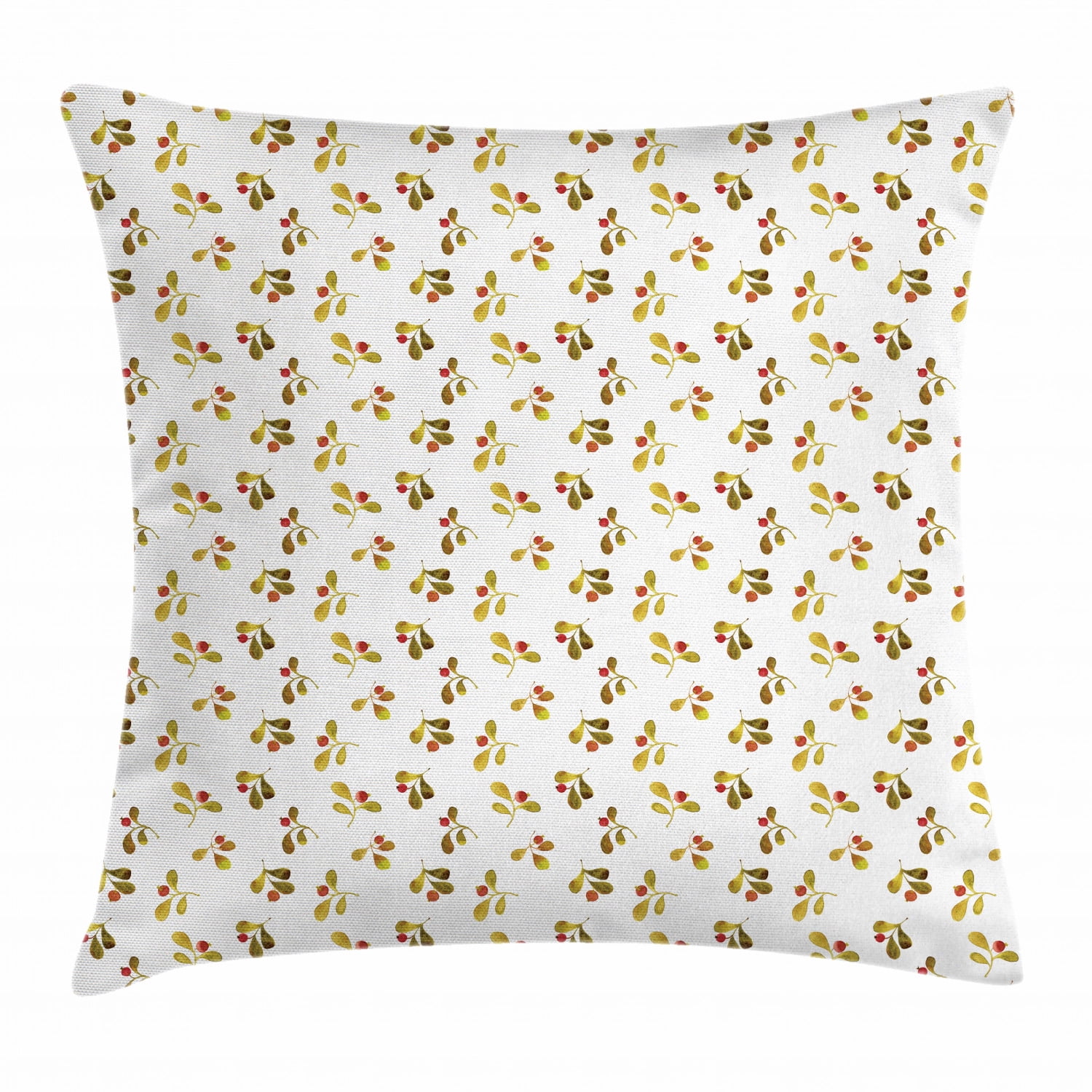 Cranberry Throw Pillow Cushion Cover, Watercolor Berries Leaves Branch ...