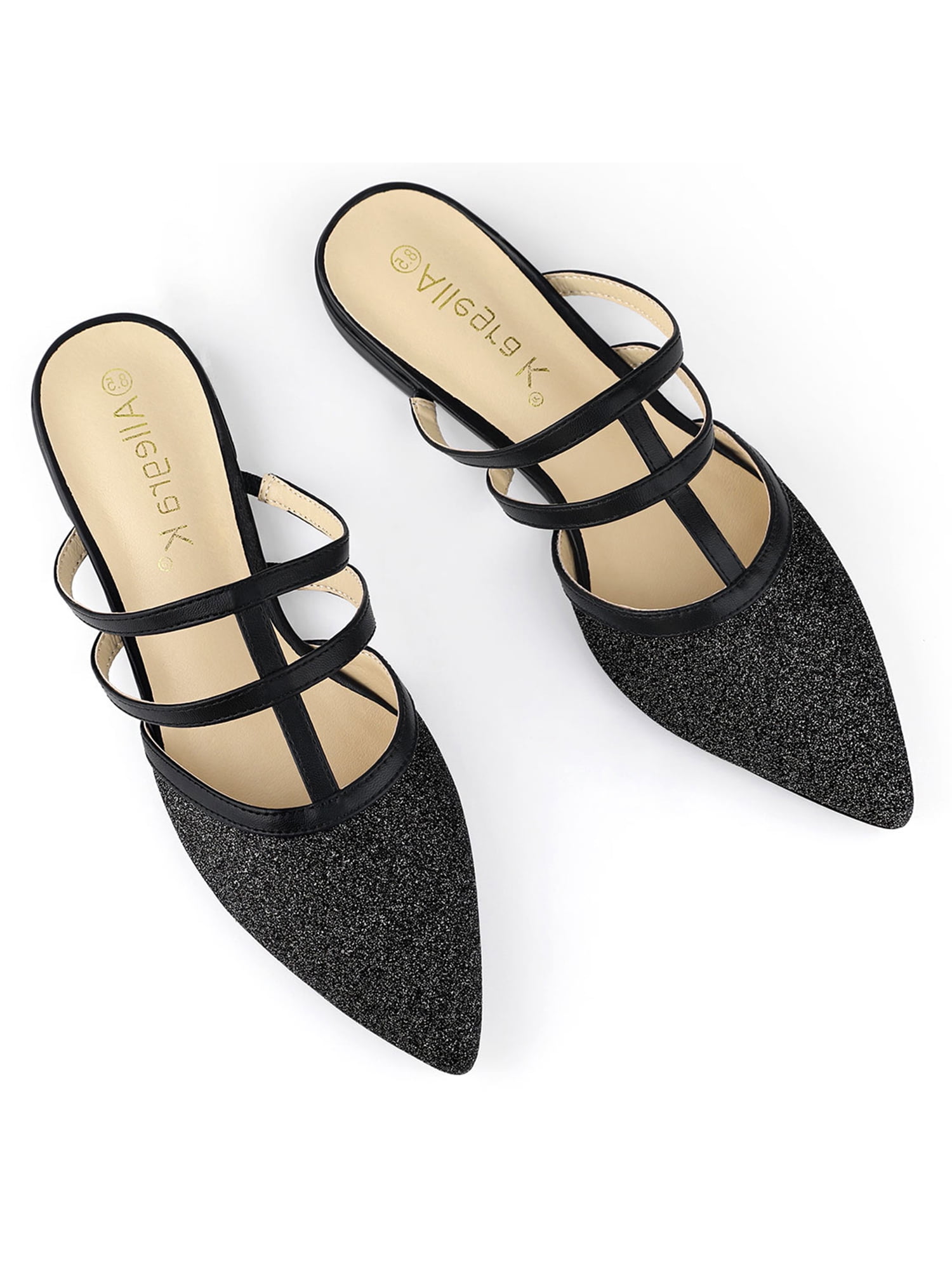 Allegra K Women's Glitter Pointy Toe Flats Mules - Walmart.com