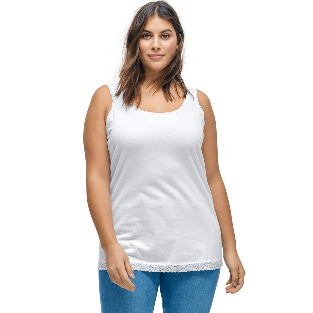 Ellos Ellos Womens Plus Size Lace Trim Tank Top