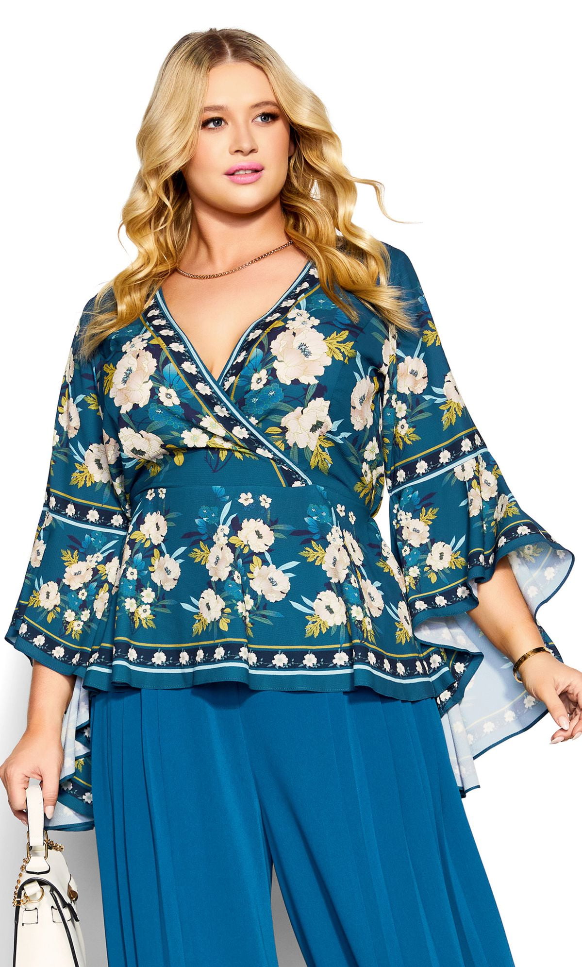 City Chic Women's Plus Size Nova V-wrap Neckline Peplum Scarf Top ...