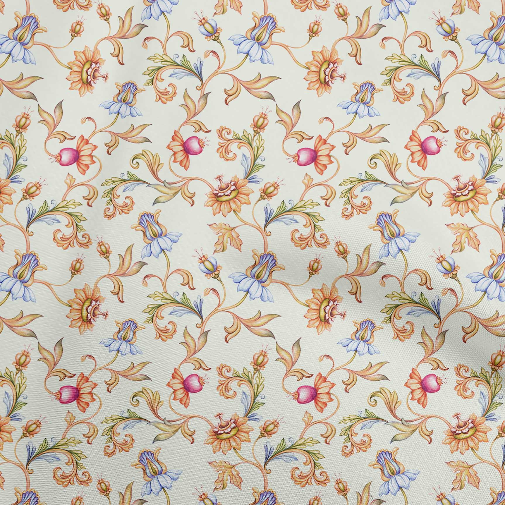 oneOone Silk Tabby Pale Yellow Fabric Floral Sewing Material Print ...