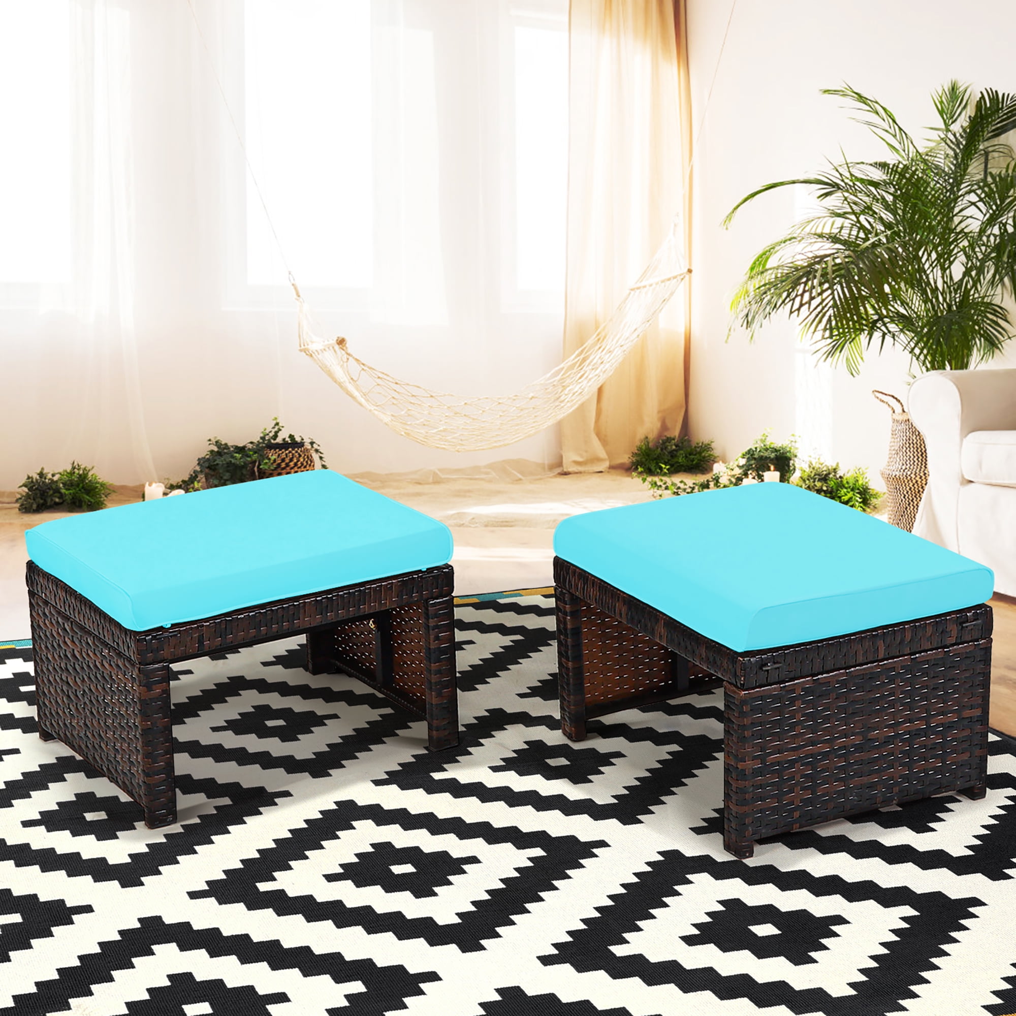 Click here for Costway 2pcs Patio Rattan Ottoman Cushioned Seat F... prices