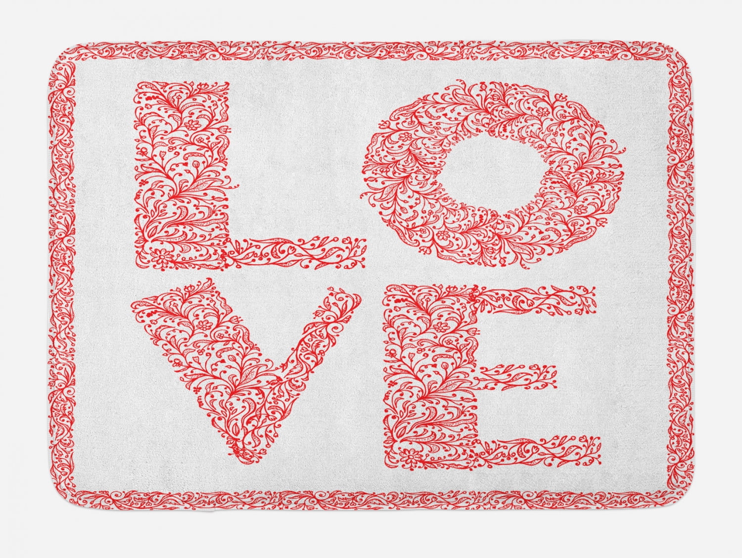 Love Bath Mat, The Word Love with Floral Ornament Nature Inspiration ...