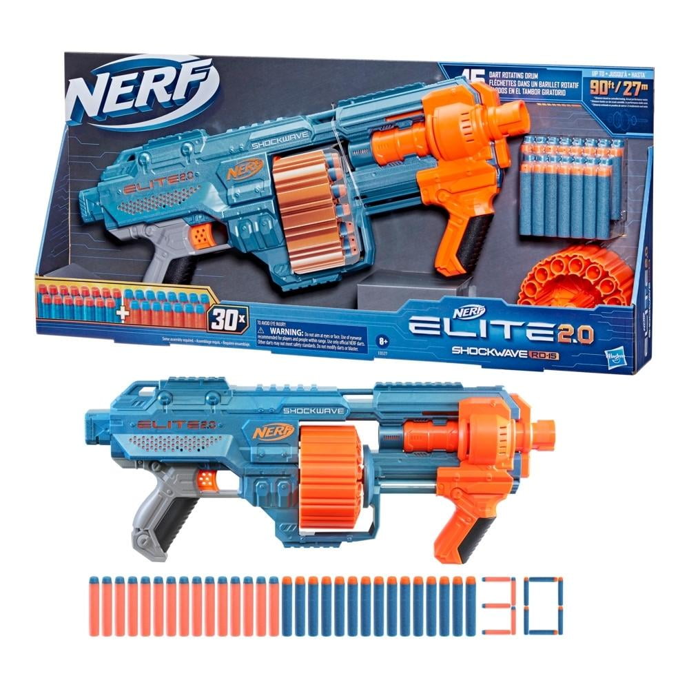 Lanzador Hasbro Nerf Elite 2.0 Shockwave RD-15. Incluye 30 dardos Nerf ...