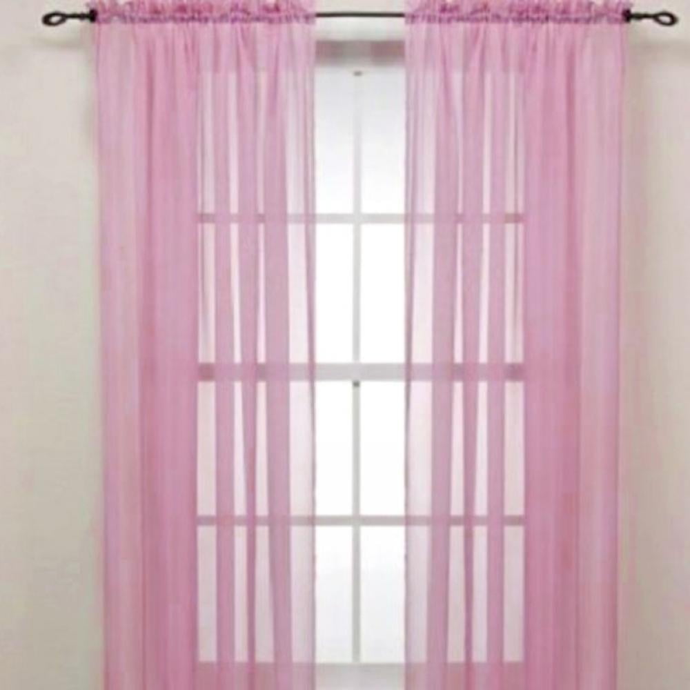 2 Piece Pink Solid Sheer Voile Curtain Panel Rod Pocket Window Panel ...
