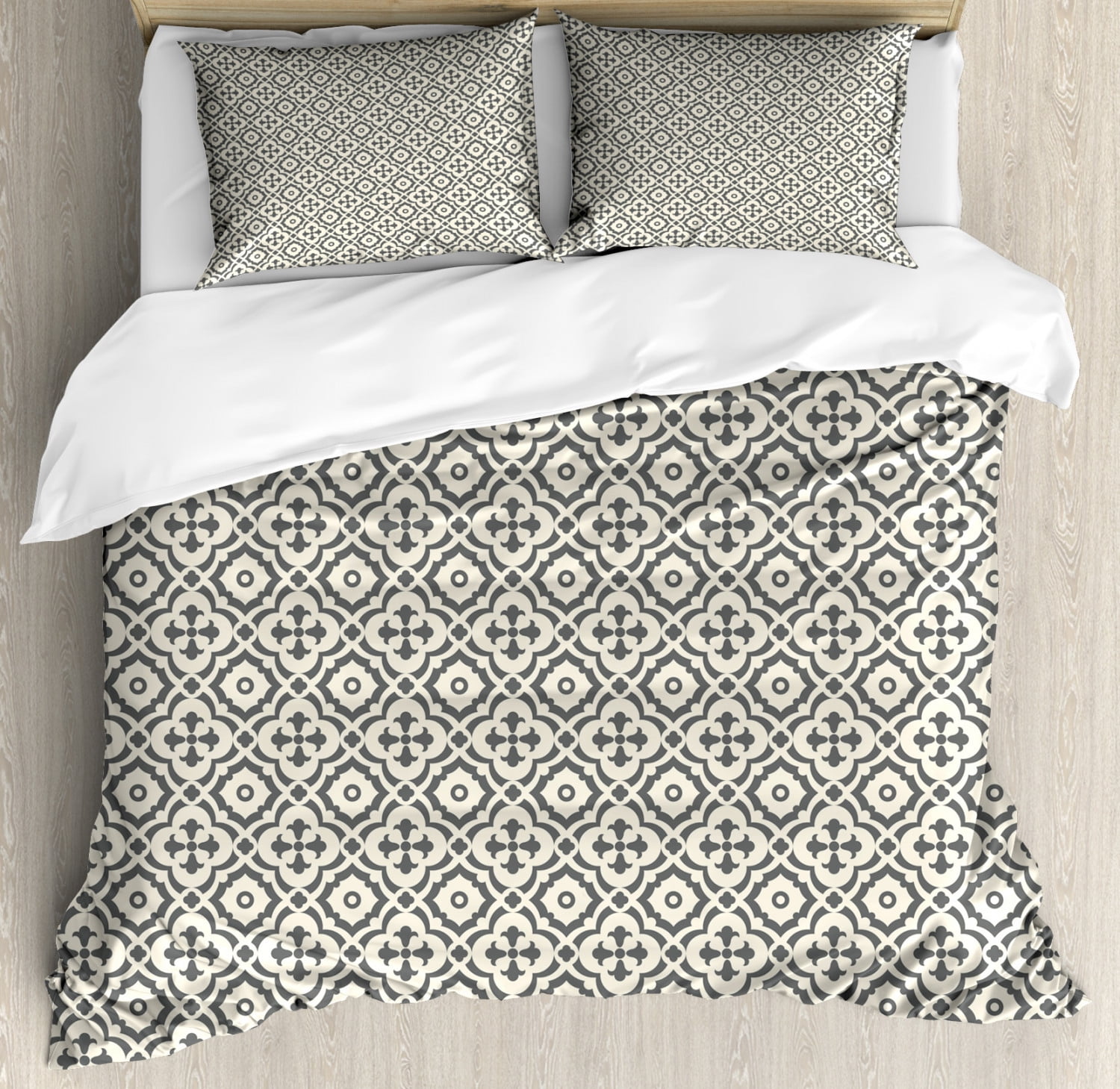 Quatrefoil Queen Size Duvet Cover Set, Edwardian Style Vintage ...