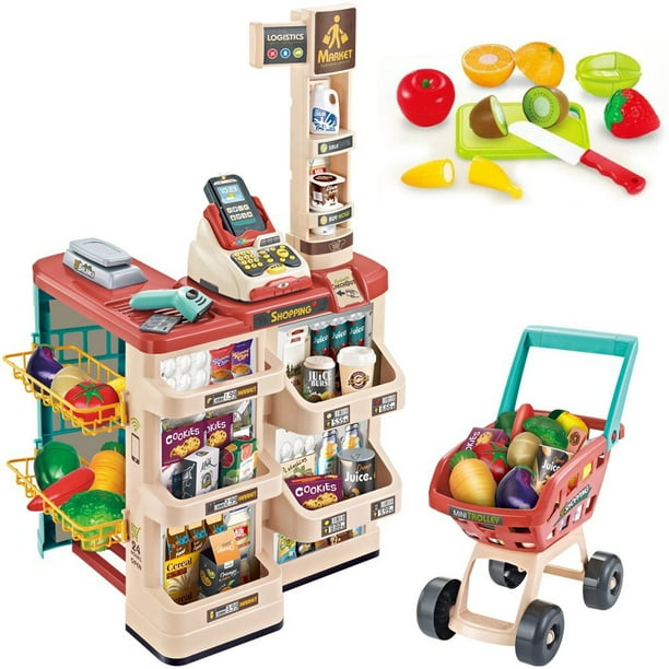 Supermarket Play Set for Kids W/Shopping Cart, Cash Register ...