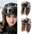 Aellinatey Thicken Fleece Lining Winter Hat With Goggles Windproof PU ...