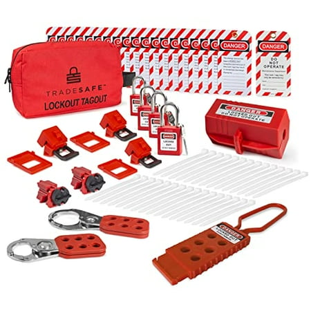 TRADESAFE Electrical Lockout Tagout Kit - Hasps, clamp on and Universal Multipole circuit ...
