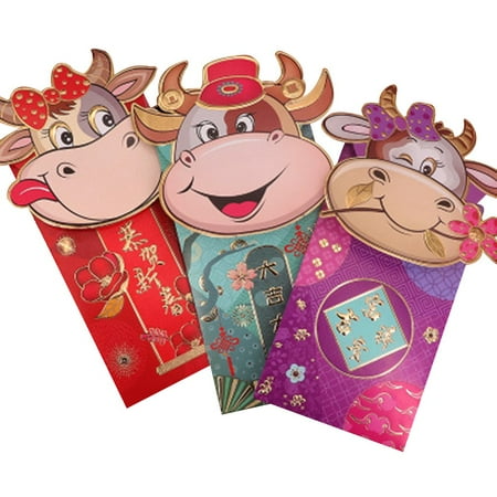 3pcs/set Cute Cartoon Cattle Spring Festival Lucky Money Red Envelope ...