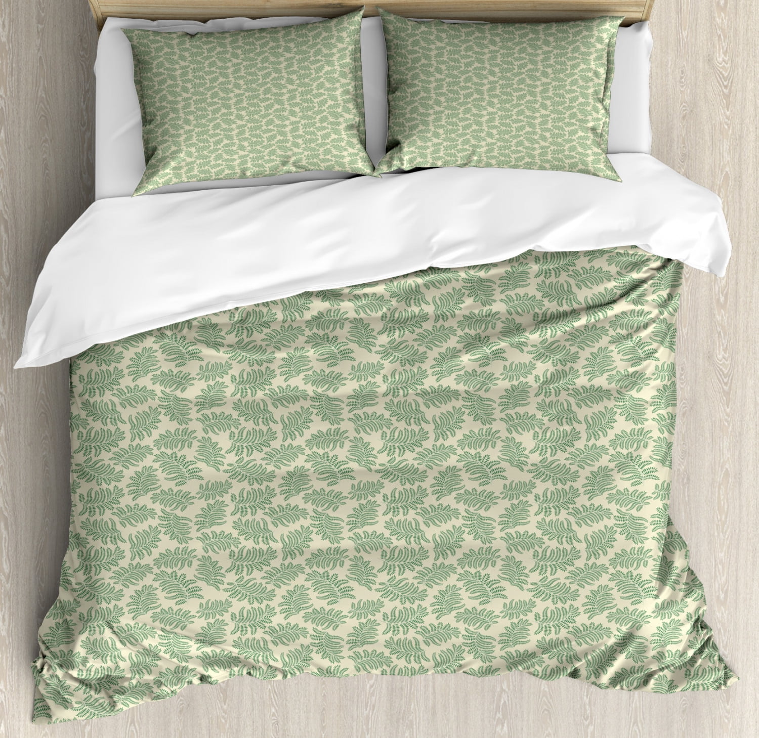 Fern Duvet Cover Set Queen Size, Exotic Foliage on Beige Toned ...