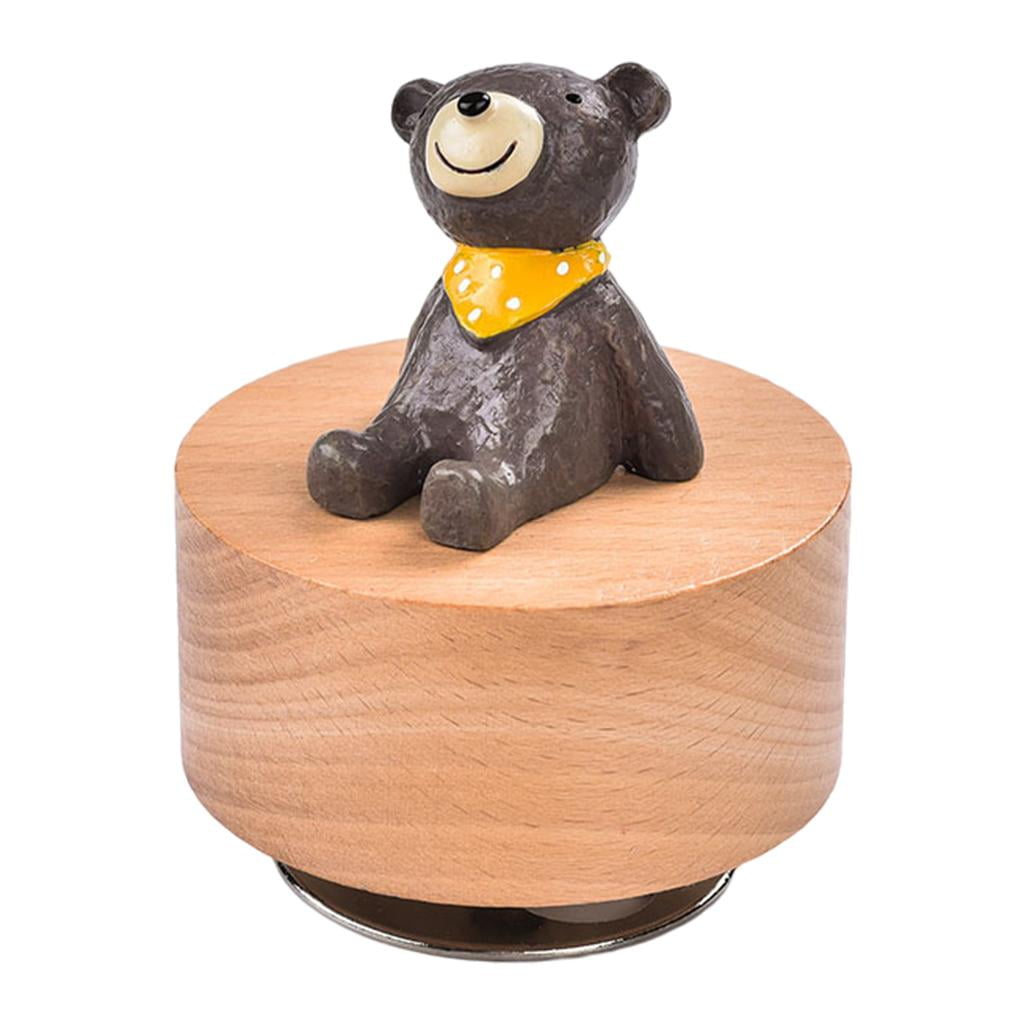 Wooden Music Box Animal Shapes Rotating Base Creative crafts Ornament ...