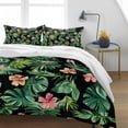 4 Piece Duvet Cover Set Cal king, Spring Pink Flower Leaves Watercolor ...