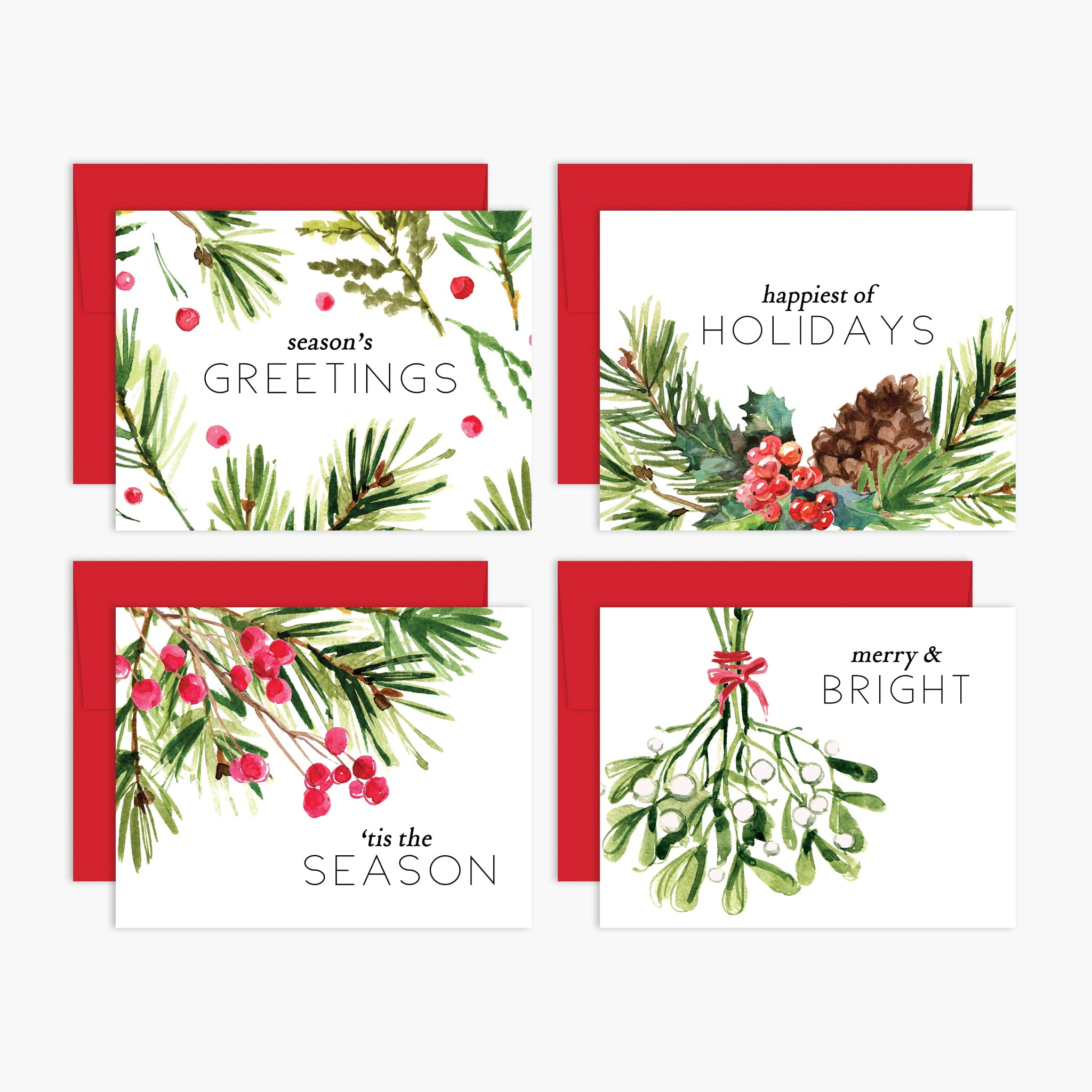 Watercolor Greenery Holiday Card Set - Walmart.com