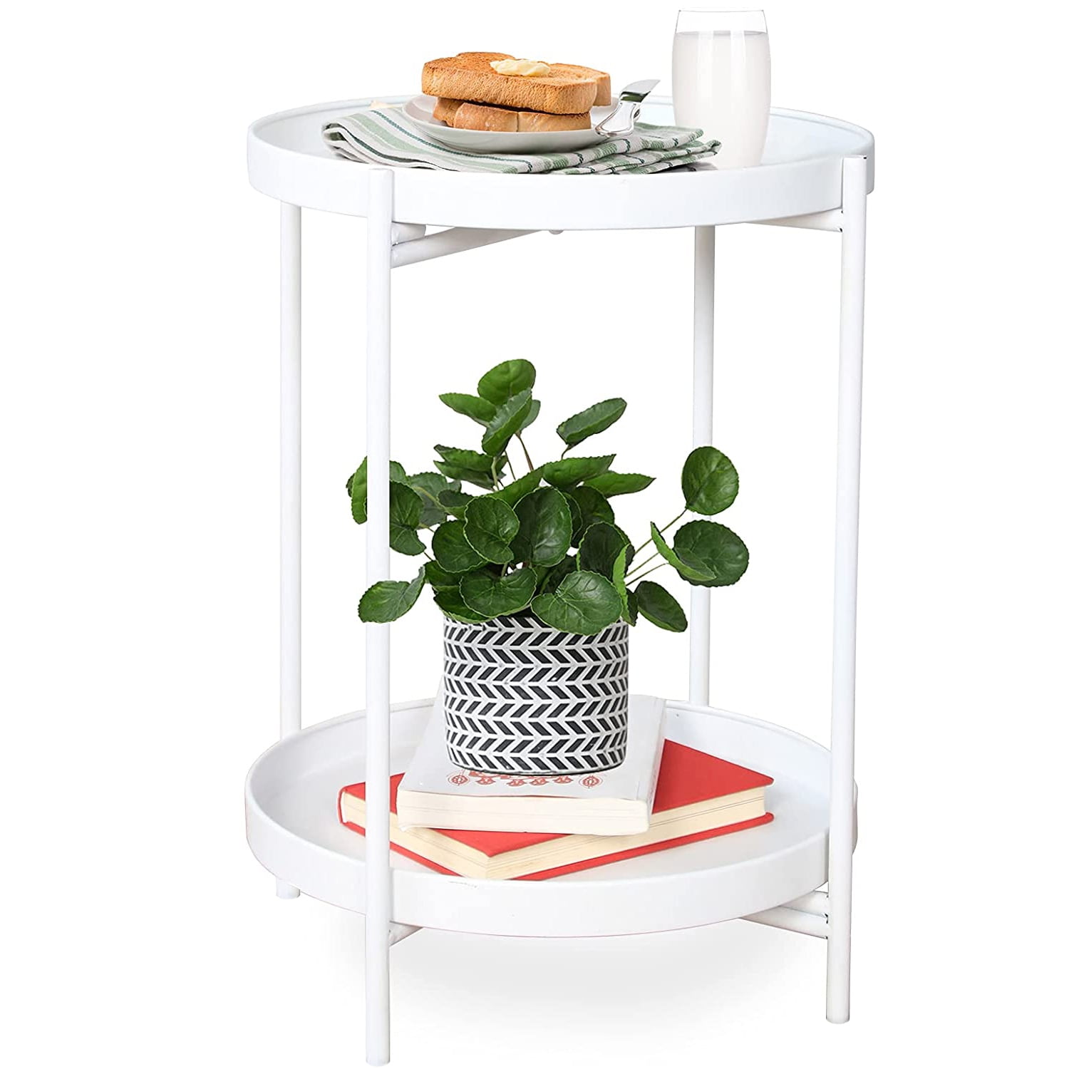 CERBIOR 2 Tier End Small Side Table , Metal Sofa Side Snack Table with ...