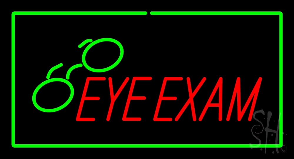 Eye Exam with Green Border LED Neon Sign 20 x 37 - inches, Black Square ...