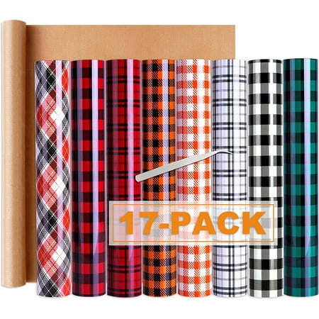 Buffalo Plaid HTV Vinyl, 15 Sheets Heat Transfer Vinyl Bundle 17 Pack ...