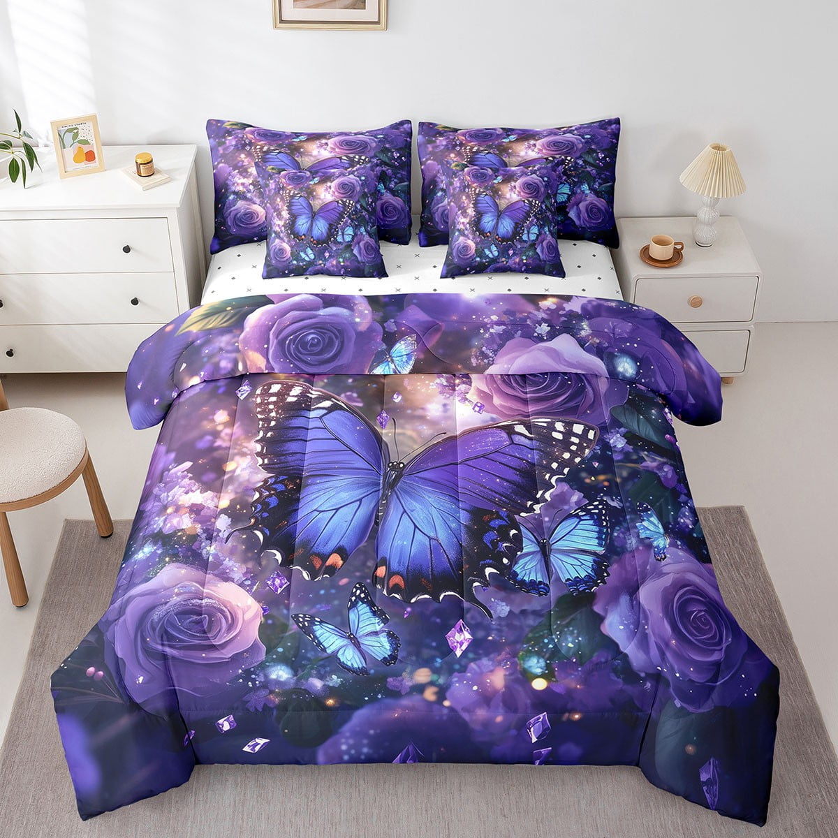 Click here for Yst Purple Butterfly Bed In A Bag Queen Rose Flowe... prices