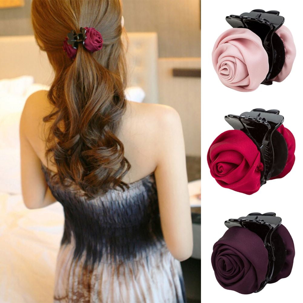 SPRING PARK Butterfly Rose Flower Bows Hair Claw Clips Floral Barrettes ...