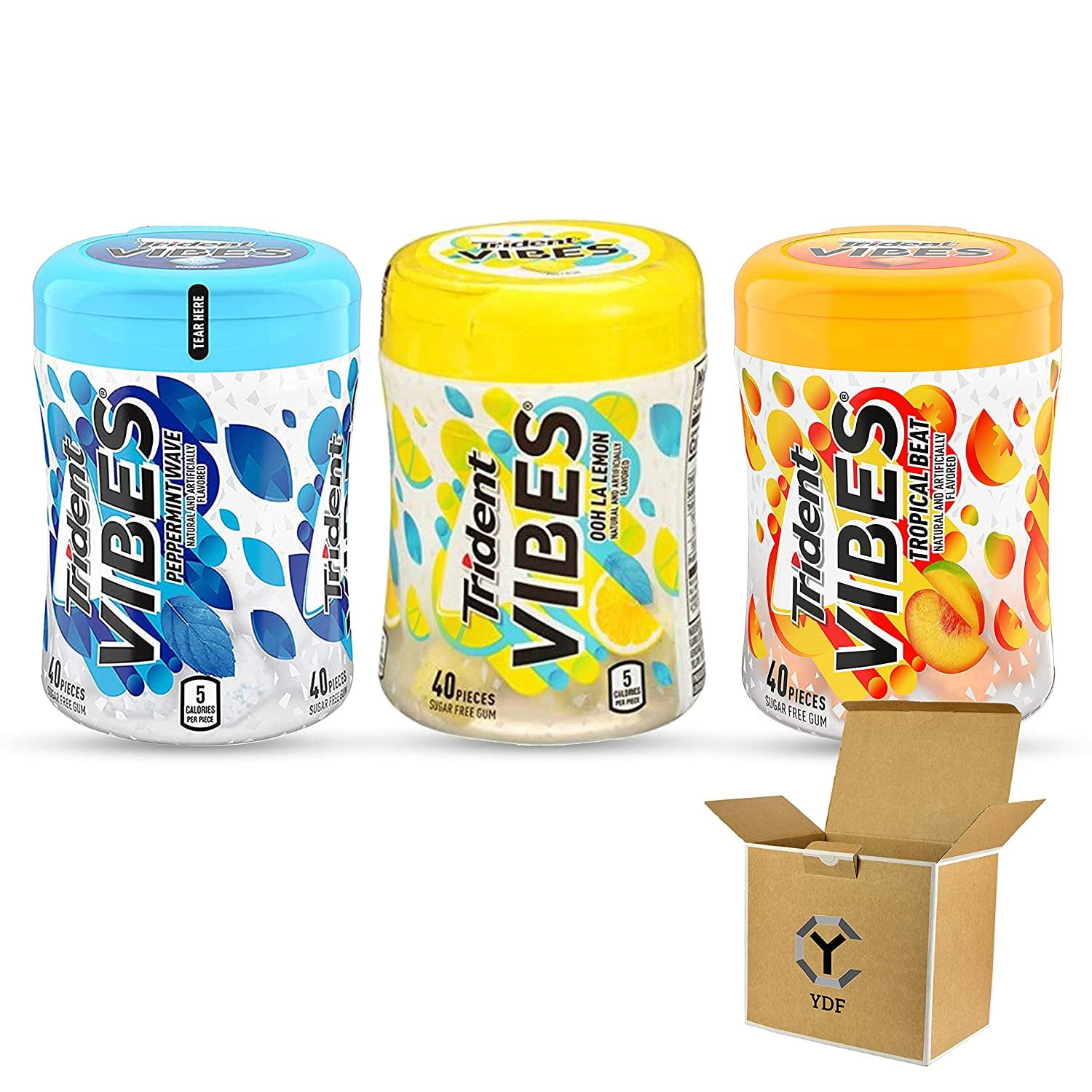 Trident Vibes 3 Flavors Variety Pack Lemon, Tropical, Peppermint, Sugar ...
