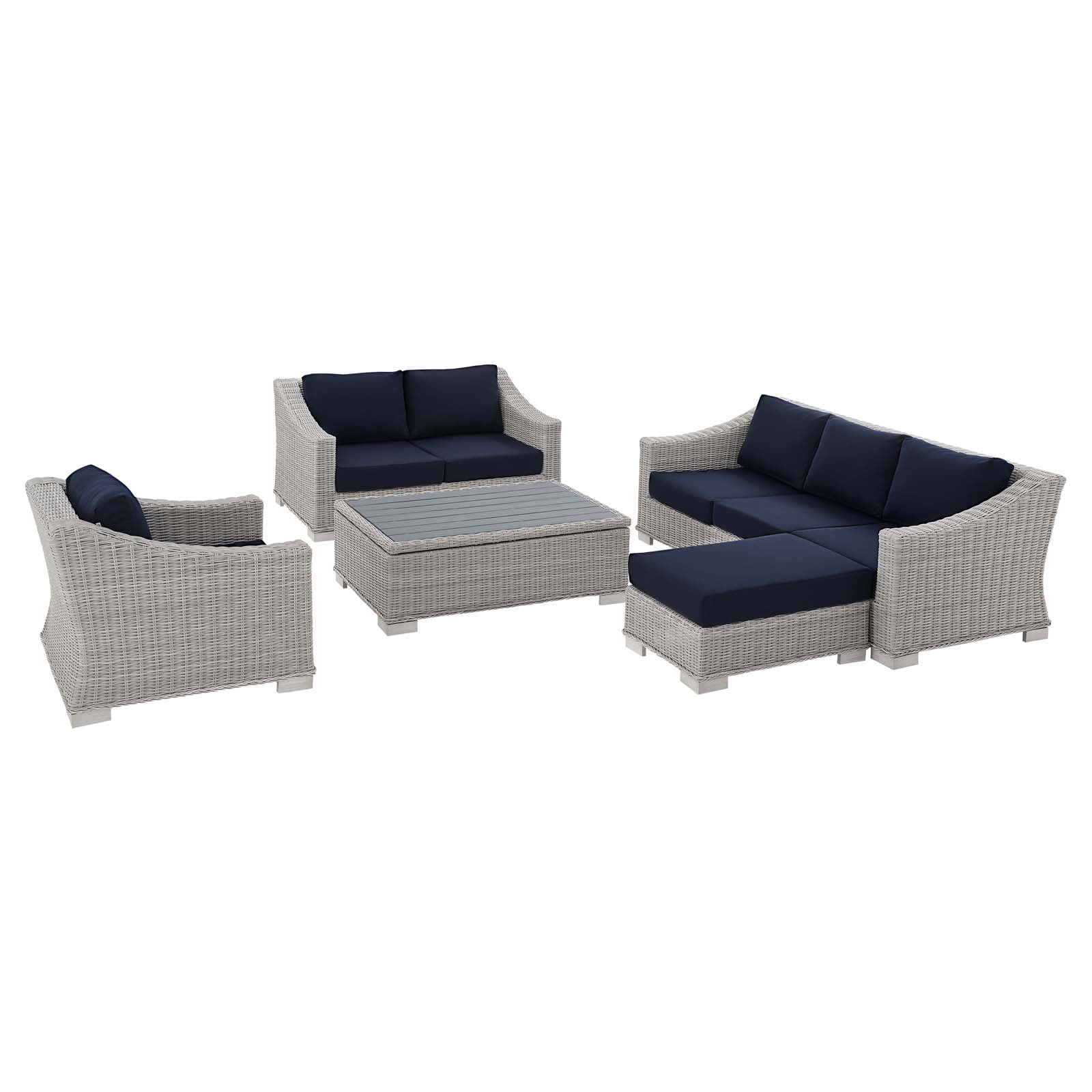 Lounge Sofa Chair Table Set, Rattan, Wicker, Light Grey Gray Blue Navy ...