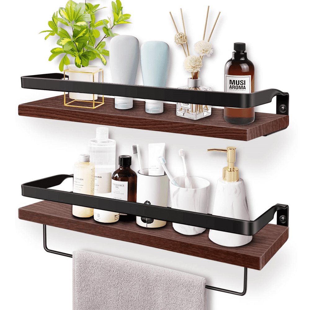 Wooden Floating Shelves Wall Mounted Set of 2, Rustic Wood Wall Storage ...