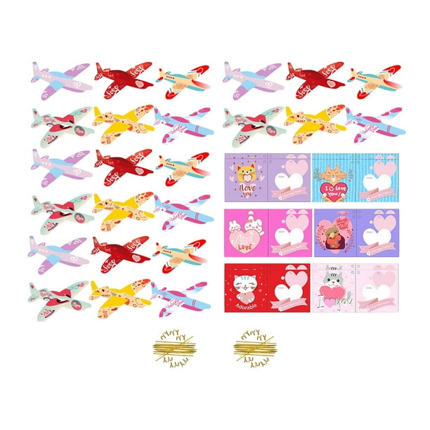 Tnarru 24 Pieces Airplane Cards Valentines Day Cards Kids Paper School ...
