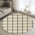 3ft Round Rug Linen Buffalo Check Area Rugs for Living Room Bedroom ...