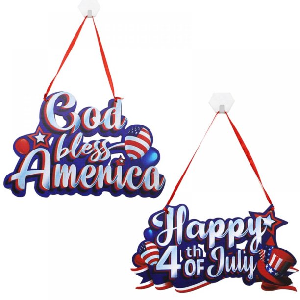 2 Pack 4th of July Patriotic Signs Door Hanging, America Welcome Door ...