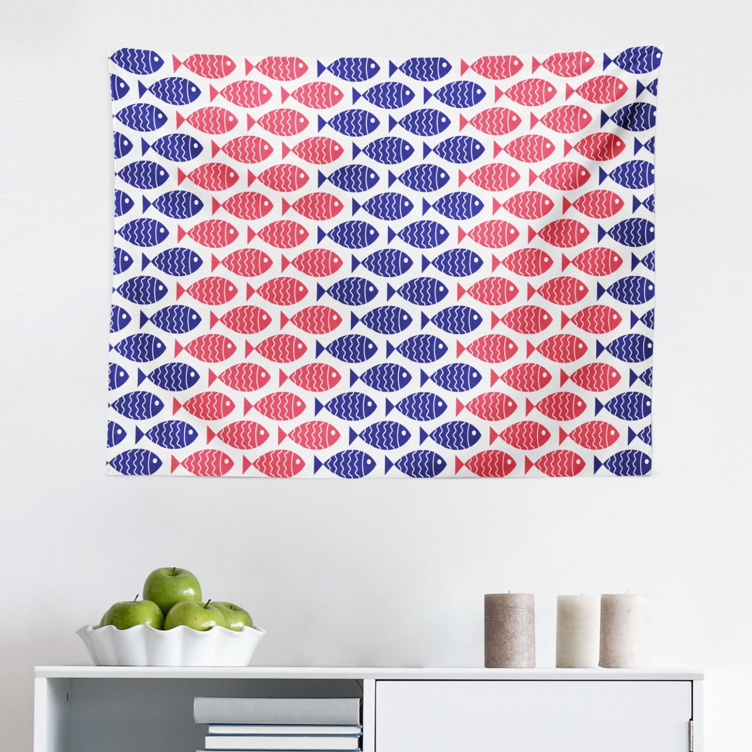 Fish Tapestry, Smiling Toothy White Shark with Big Muscles on Arms ...