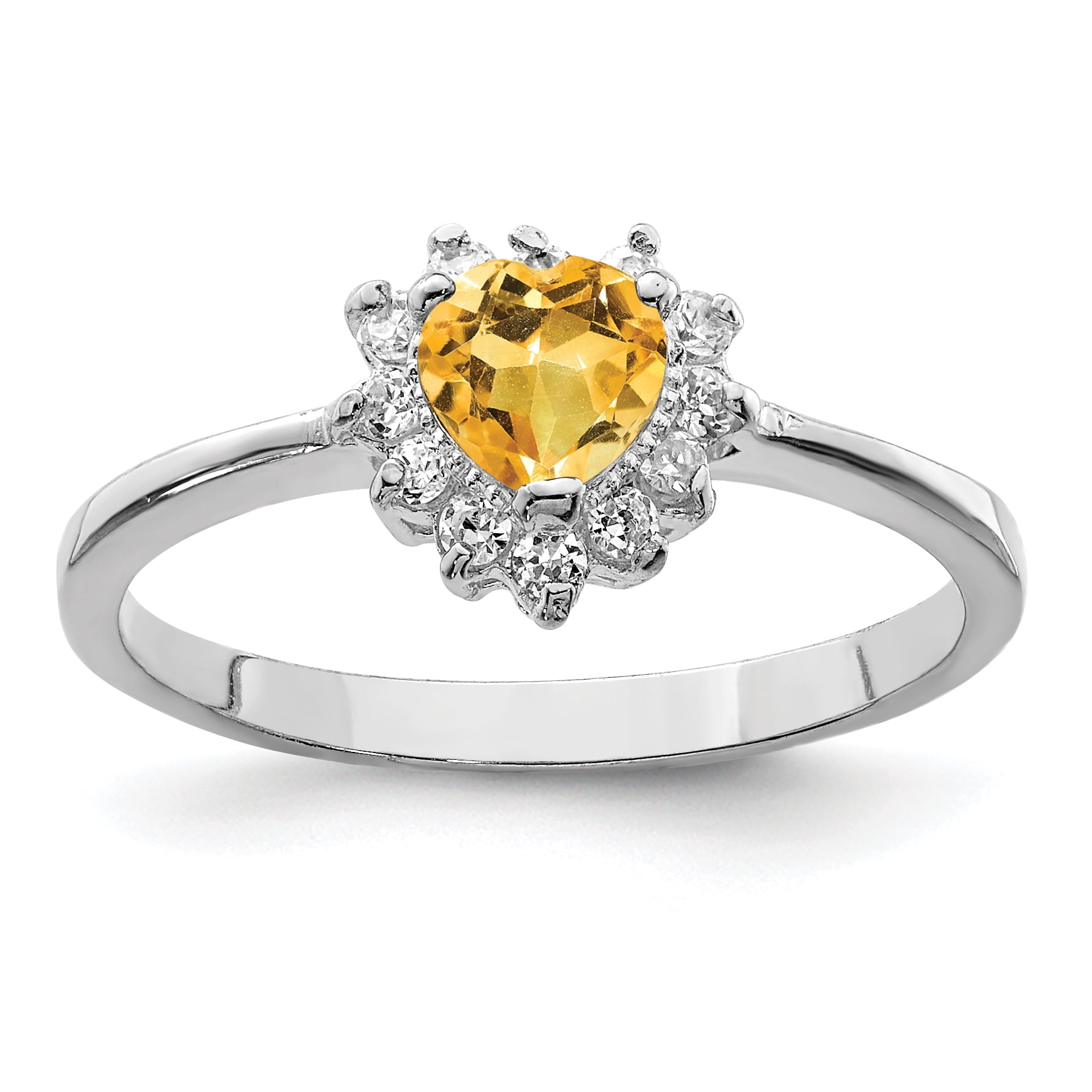 Primal Silver Sterling Silver Rhodium Citrine and Cubic Zirconia Ring ...