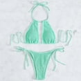 Bikini Sets Women Textured Cut Out Halter Tops High Cut Side Tie Briefs ...