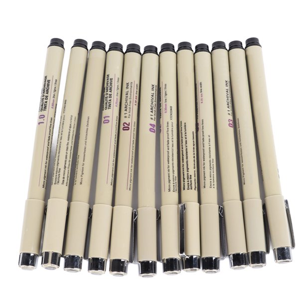FYBTO 12Pcs Fine Tip Pens 9 Sizes Fineliner Pens Water Resistant Black ...