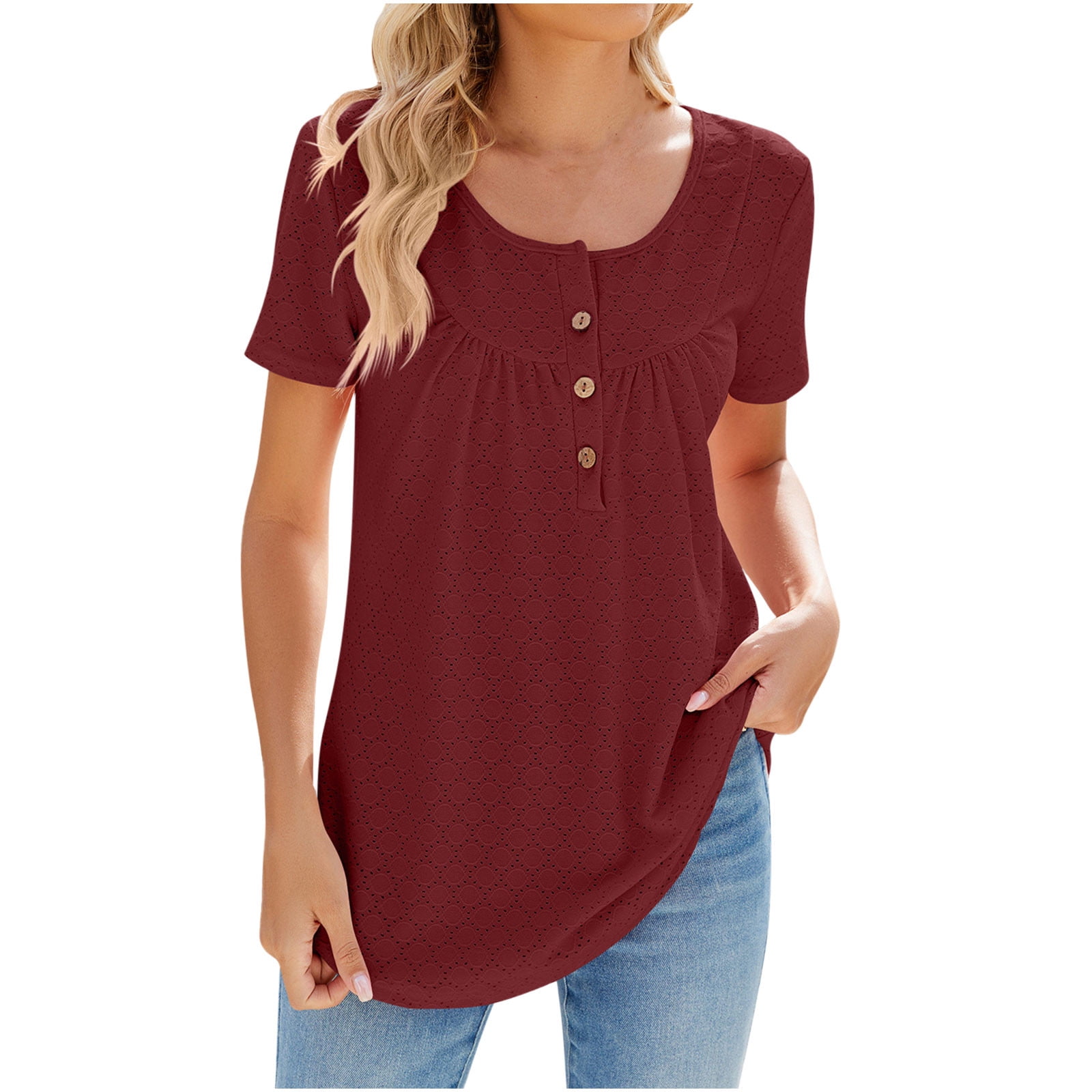 Click here for Timegard Eyelet Tops For Women Scoop Neck Short Sl... prices