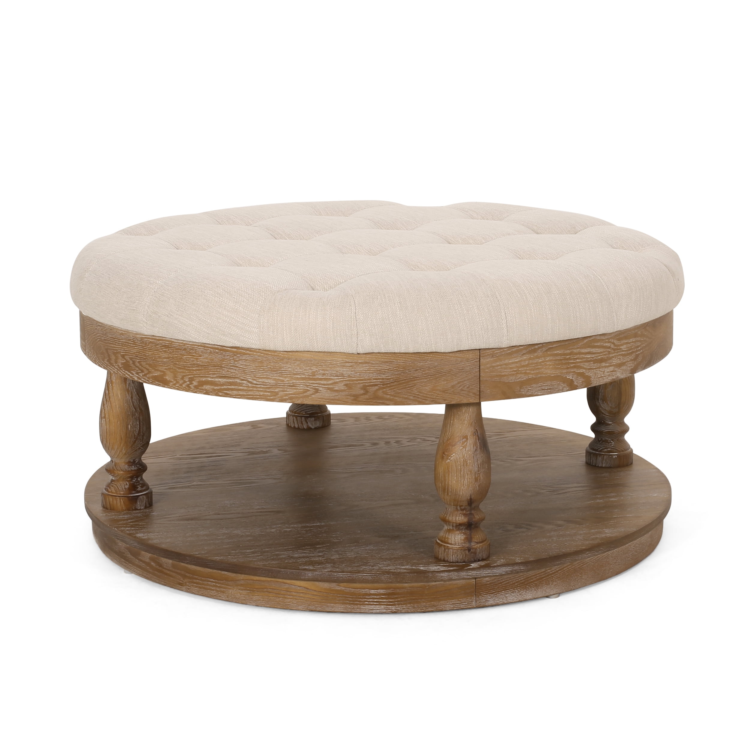Noble House Levana Fabric and Wood Ottoman, Beige, Weathered - Walmart.com