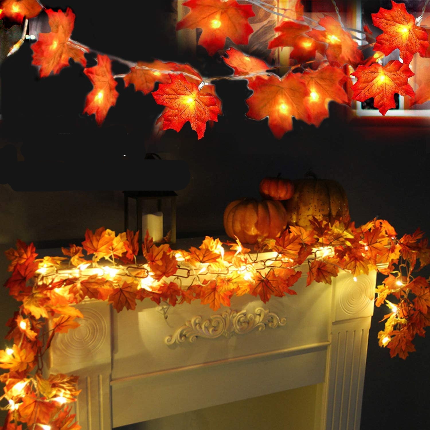 2 Pack Thanksgiving Decorations Lighted Fall Garland Thankgiving Decor
